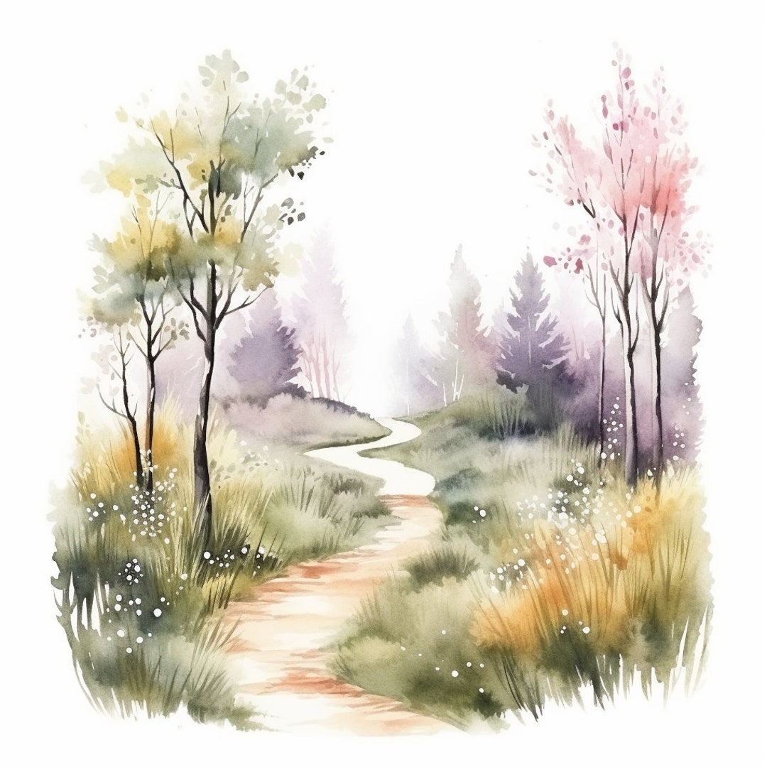 Country Path Clipart, 12 High Quality Jpgs, Watercolor Art, Digital ...