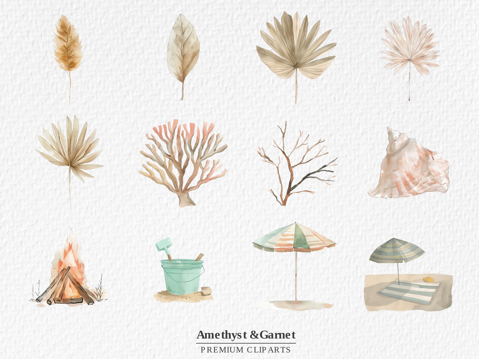 Ocean Boho, Summer Clipart, Ocean Clipart, Coral Clipart, Watercolor ...
