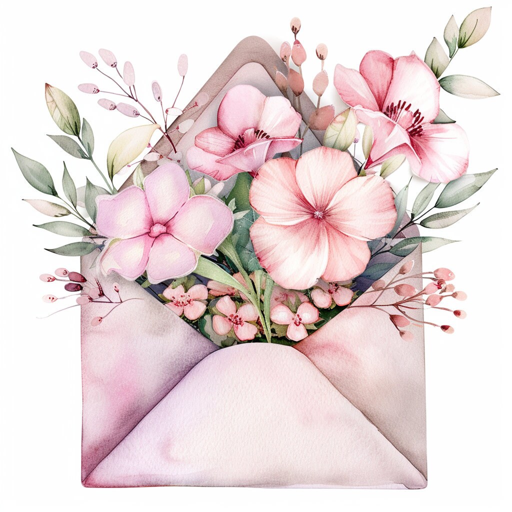 9 Watercolor Vintage Floral Envelope Cliparts, Printable Watercolor ...