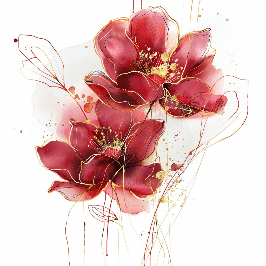 12 Red Flowers Clipart, Red Floral Print, Printable Watercolor Clipart ...