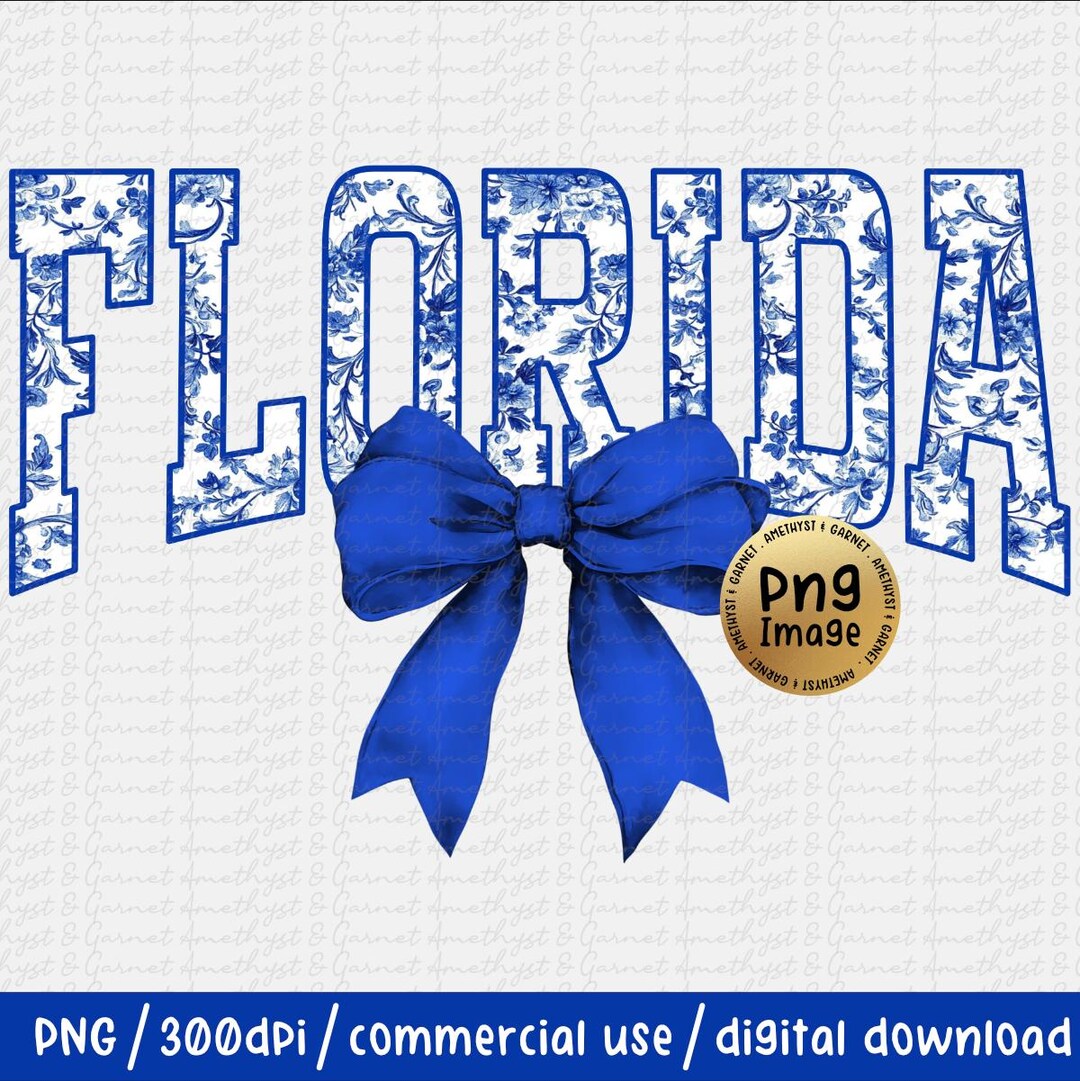 Florida State Blue Toile Floral Coquette Bow PNG Trendy Girly Shirt ...