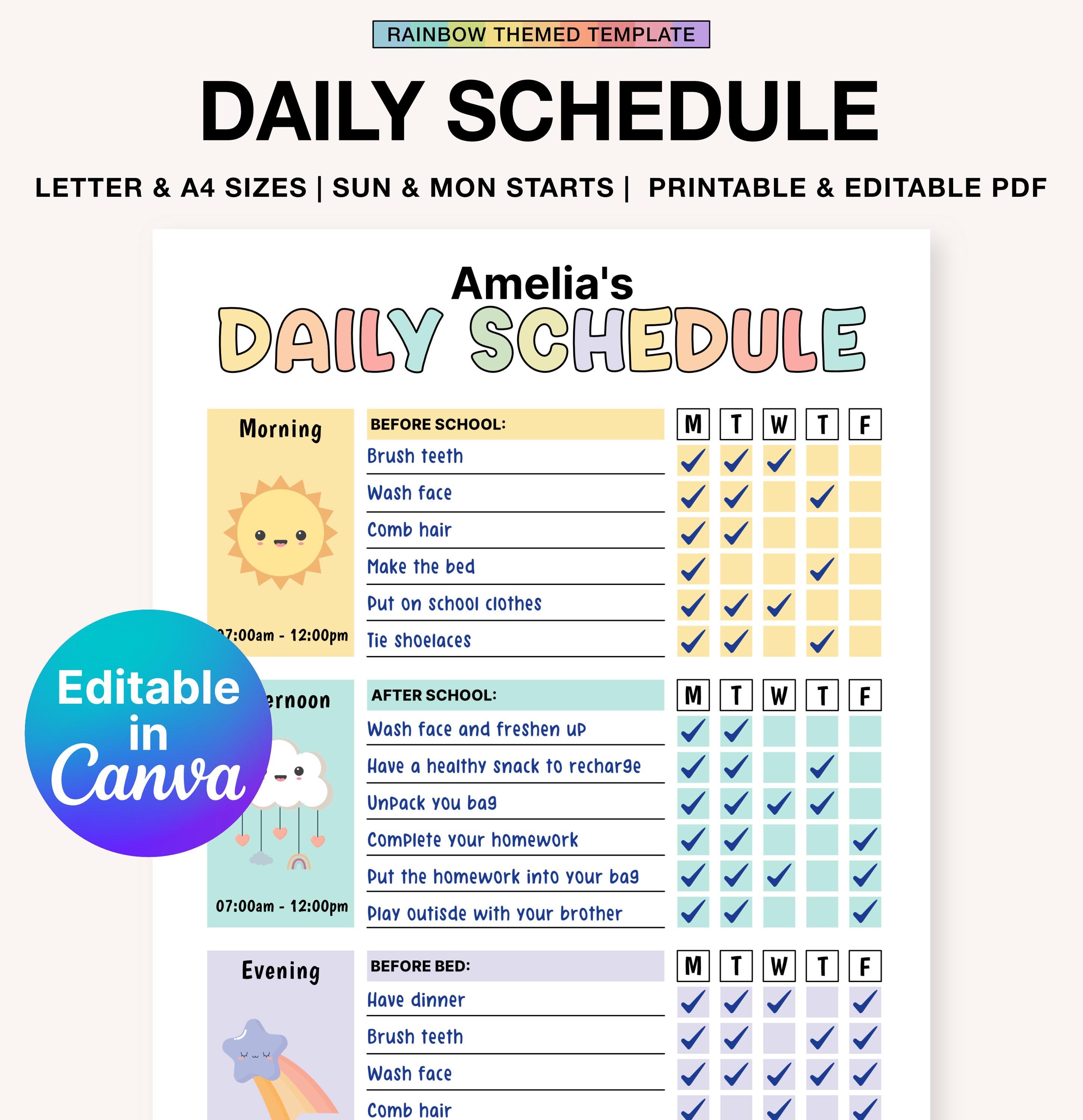 Editable Daily Checklist for Kids Printable Kids Responsibility Chart ...