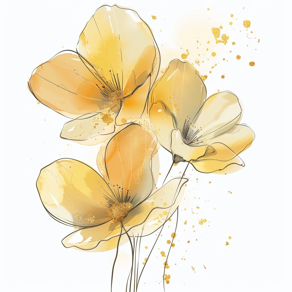 11 Yellow Flowers Clipart, Yellow Floral Print, Printable Watercolor ...