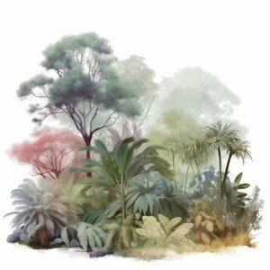 17 Watercolor Jungle Clipart Jungle Landscape Digital Paper Tropics ...