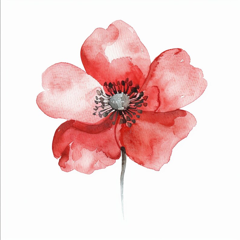 15 Red Flowers Clipart, Red Floral Print, Printable Watercolor Clipart ...