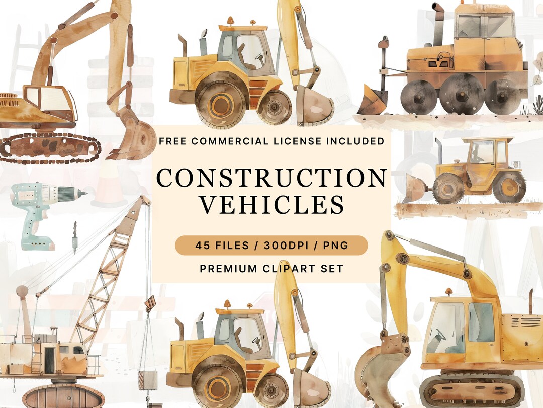 Construction Vehicle Clipart Set - Excavator, Dump Truck Clip Art PNG ...
