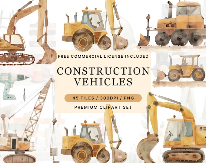 Construction Kid Clipart Bundle, Builder Vehicles Digger Excavator Dump ...