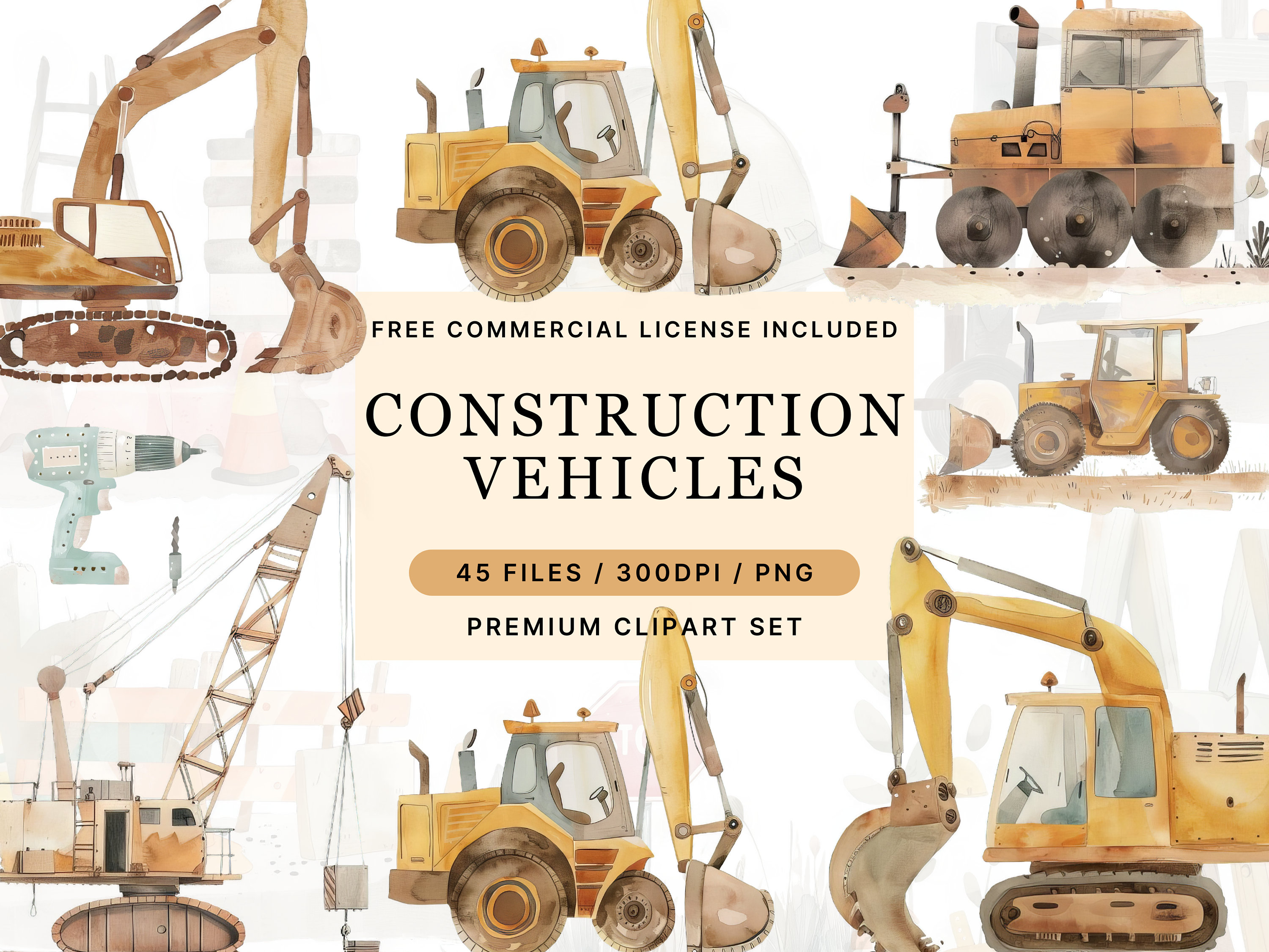 Construction Vehicle Clipart Set Excavator, Dump Truck Clip Art PNG ...