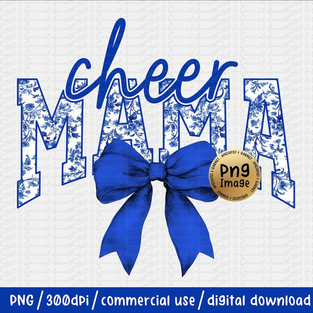 Cheer Mom Floral Toile Blue Water Color Coquette Bow Png, Cheerleader ...