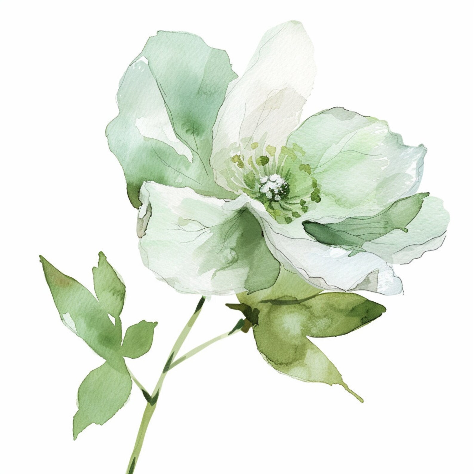 11 Green Flowers Clipart, Green Floral Print, Printable Watercolor ...