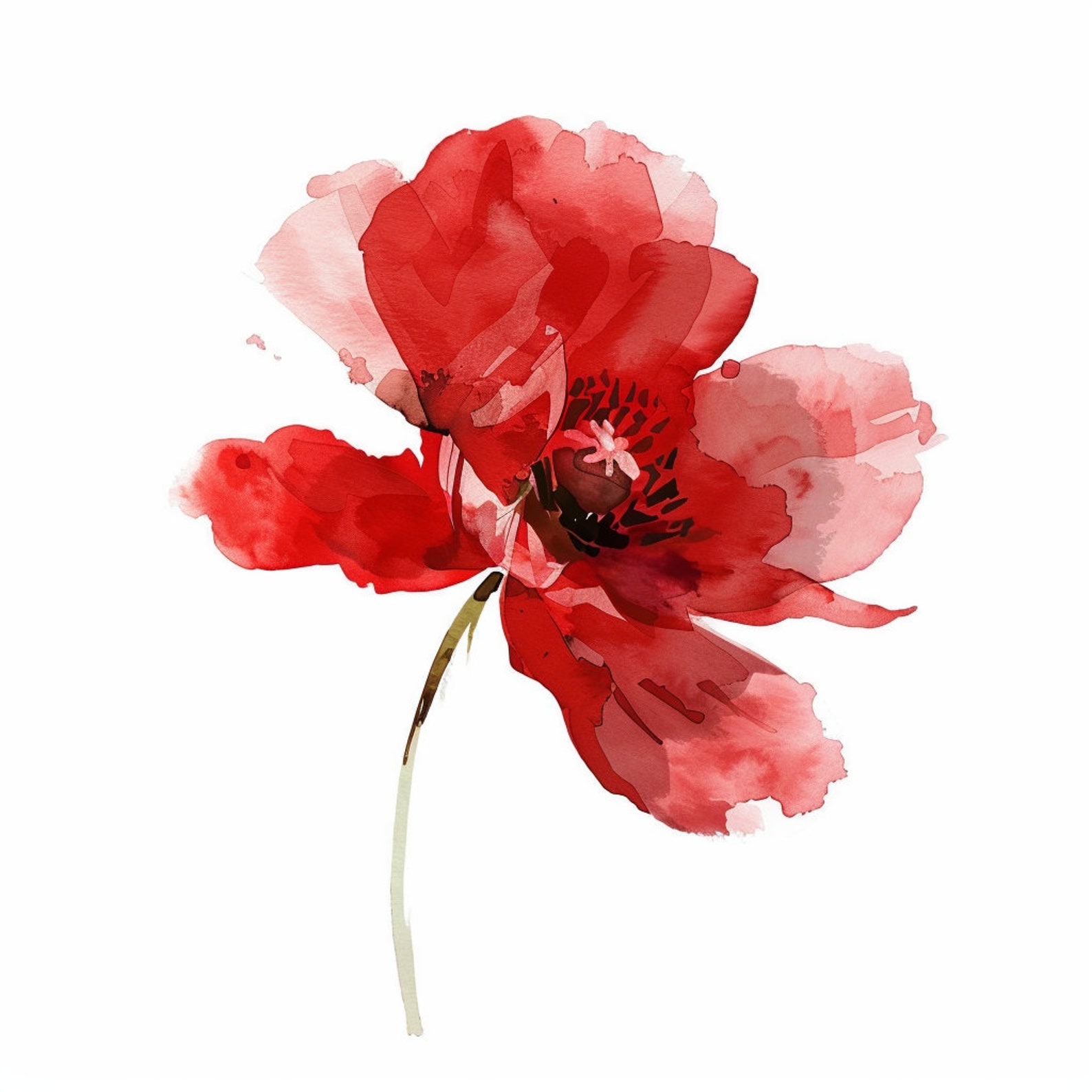 15 Red Flowers Clipart, Red Floral Print, Printable Watercolor Clipart ...