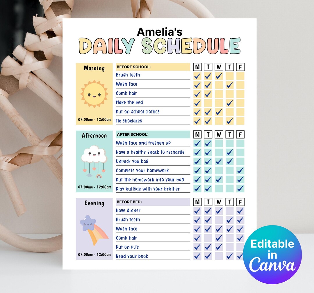Editable Daily Checklist for Kids Printable Kids Responsibility Chart ...