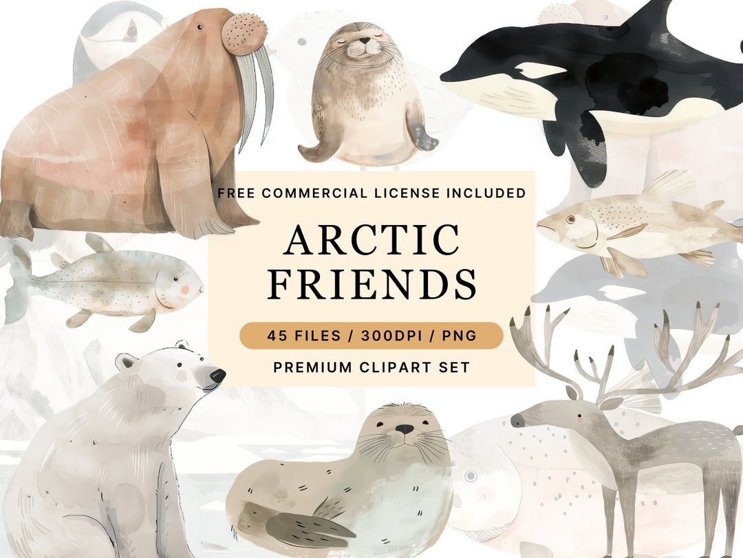 Watercolor Arctic Animals Clipart | Fox, Owl, Walrus, Wolf, Polar Bear ...