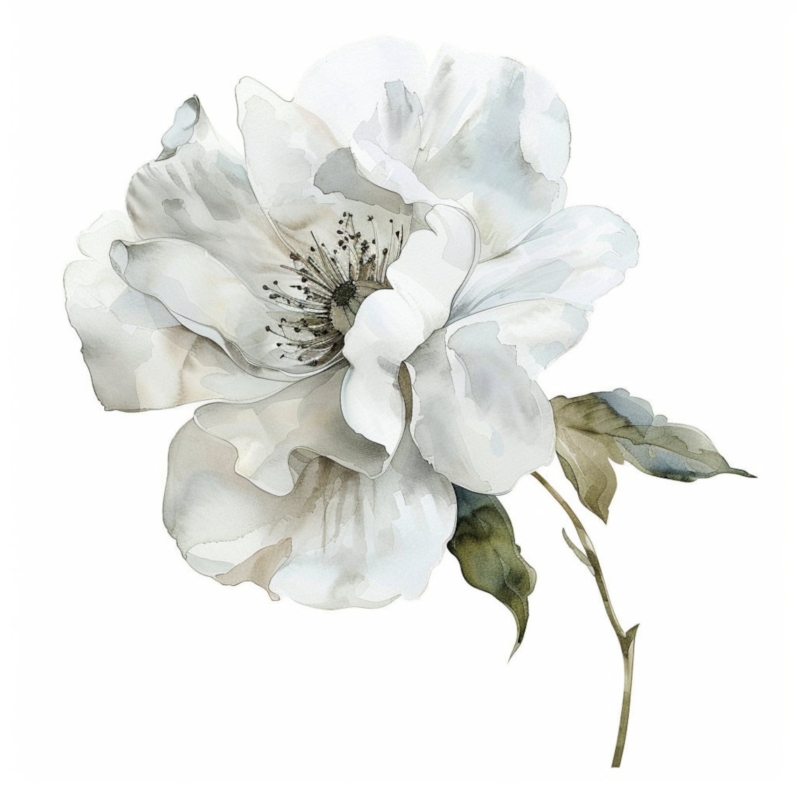 9 White Flowers Clipart, White Floral Print, Printable Watercolor ...