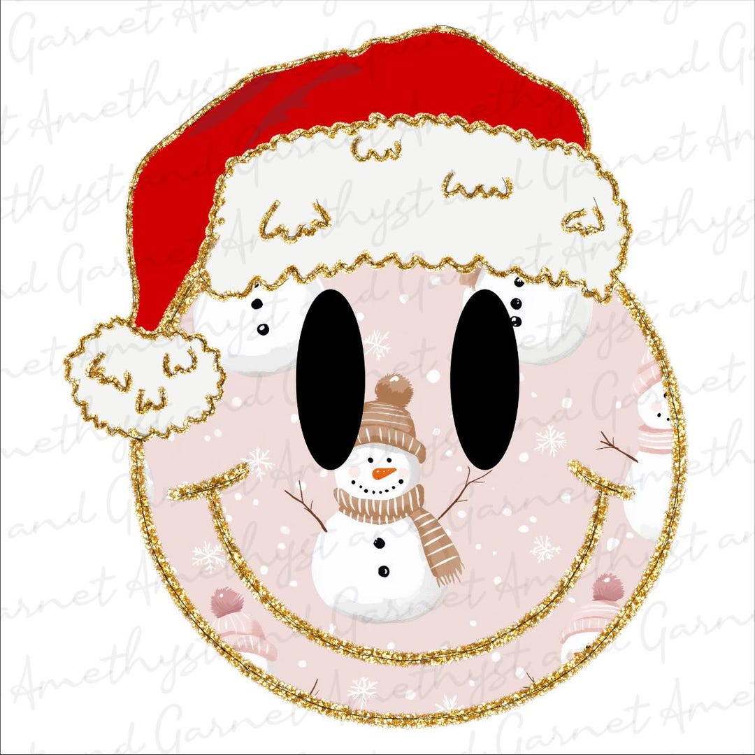 Christmas Glitter Smiley Face Sublimation Retro Christmas PNG Cute ...