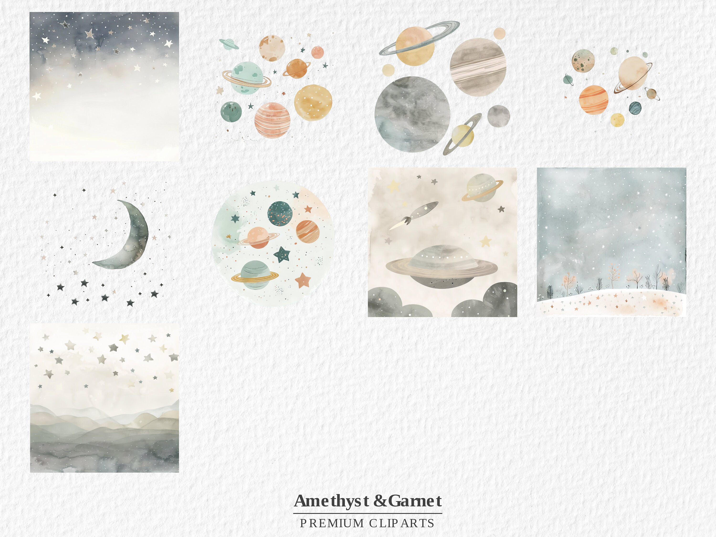 Watercolor Space Clipart Bundle, Sun Watercolor Clipart, Astronaut ...