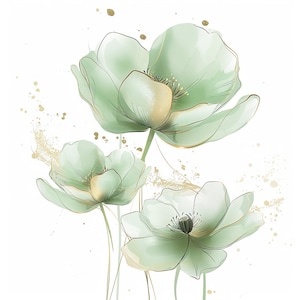 12 Green Flowers Clipart, Green Floral Print, Printable Watercolor ...