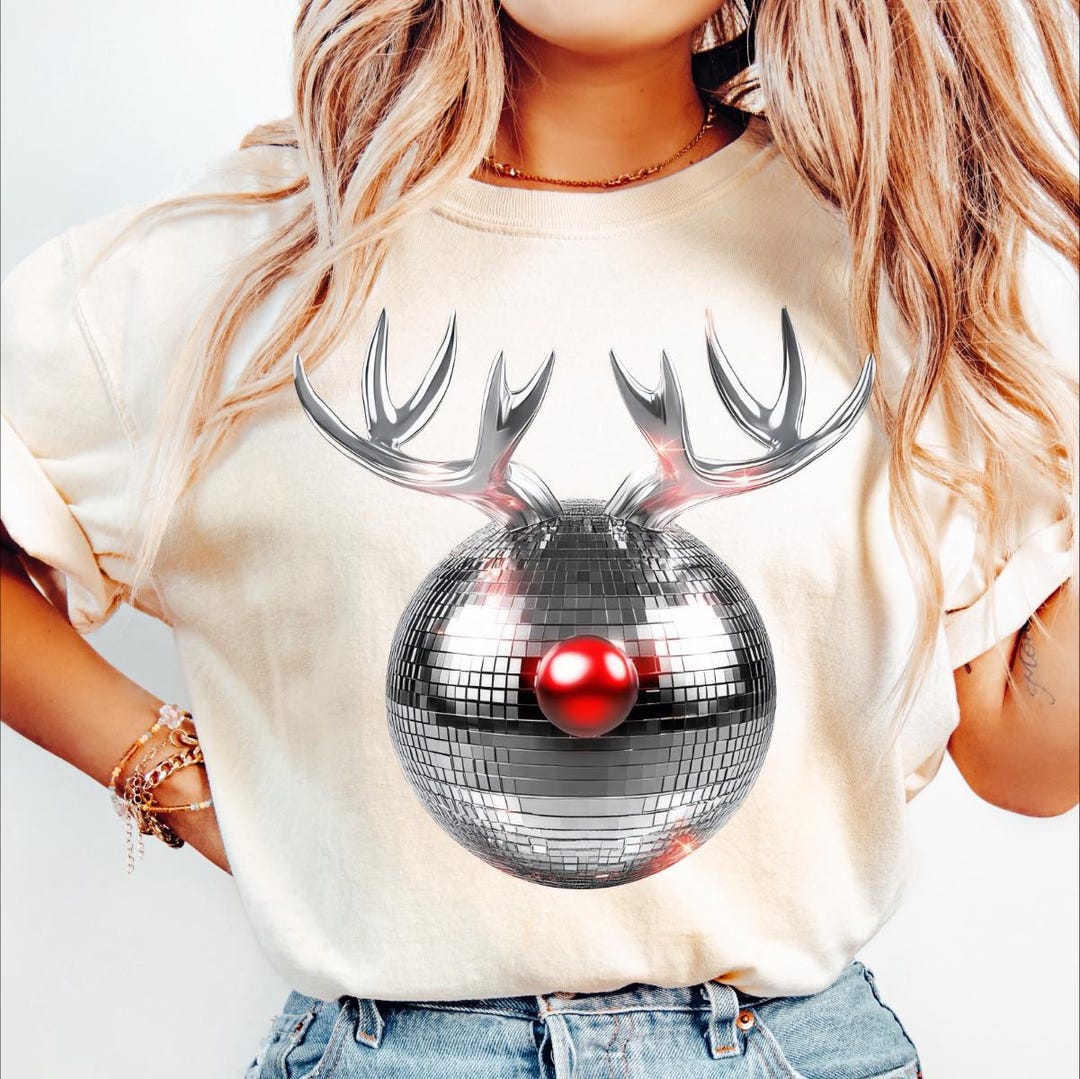 Reindeer Disco PNG Watercolor Christmas Mirror Ball Winter Seasonal Holiday Design Coquette ...