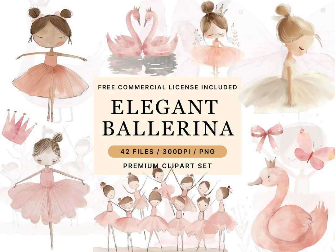 Watercolor Ballerina Clipart Pink Cute Ballerinas Clipart Bundle Ballet ...