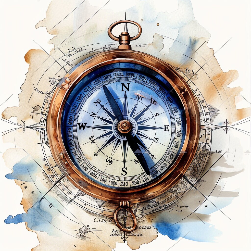 Watercolor Compass Clipart Bundle 10 High Quality Jpgs Digital ...