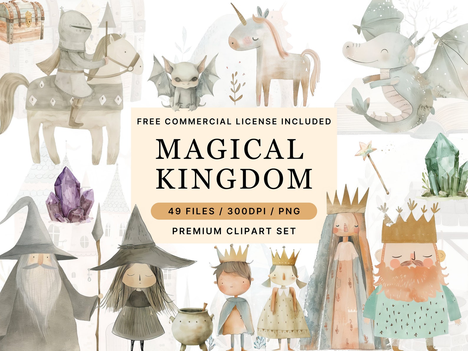 Dragon Watercolor Clipart, Knight Digital Clipart, Fairy Tale Graphics ...