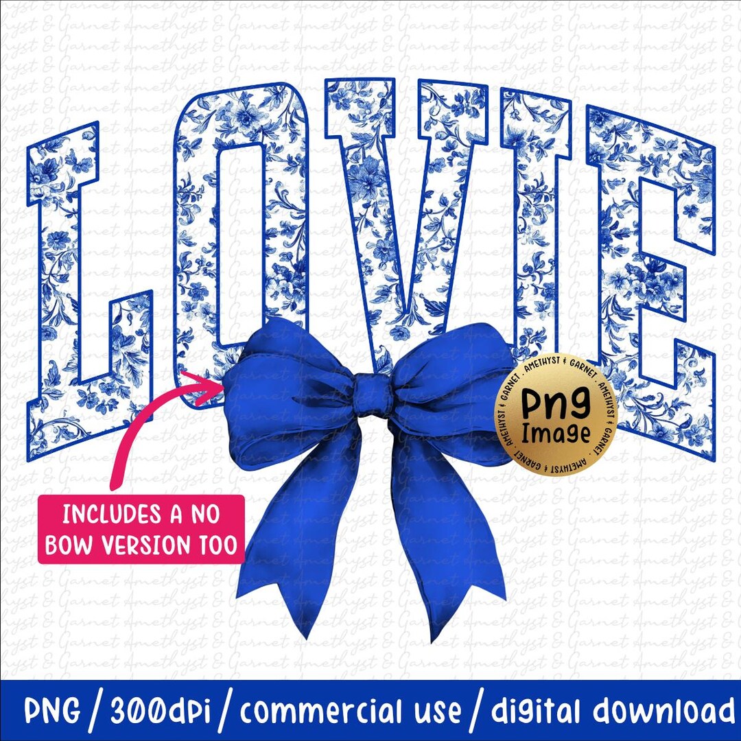 Floral Lovie PNG, Coquette Lovie PNG, Blue Bow Lovie DTF, Chinoiserie ...