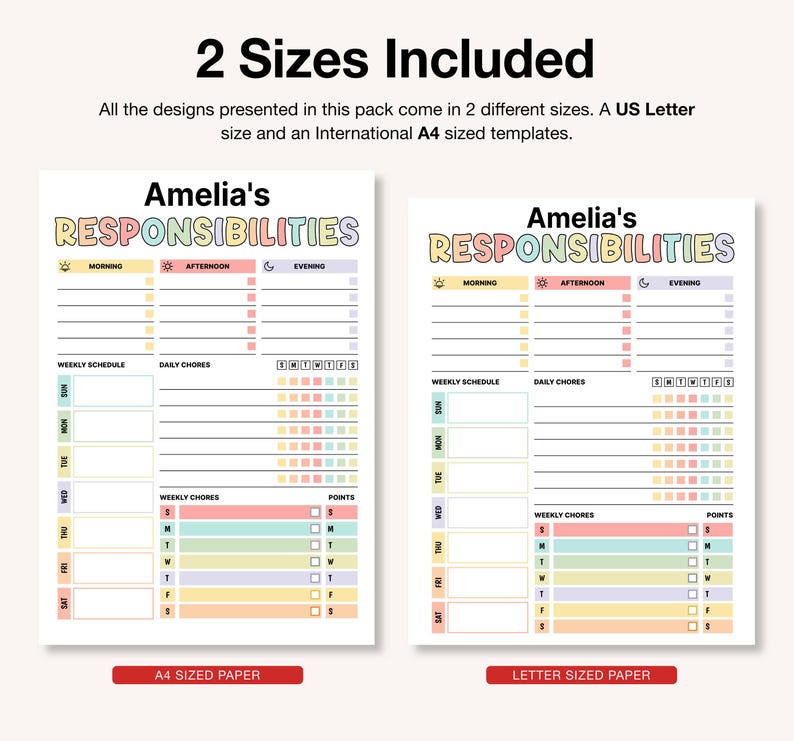 Editable Responsibility Chore Chart for Kids Printable Kids Daily ...