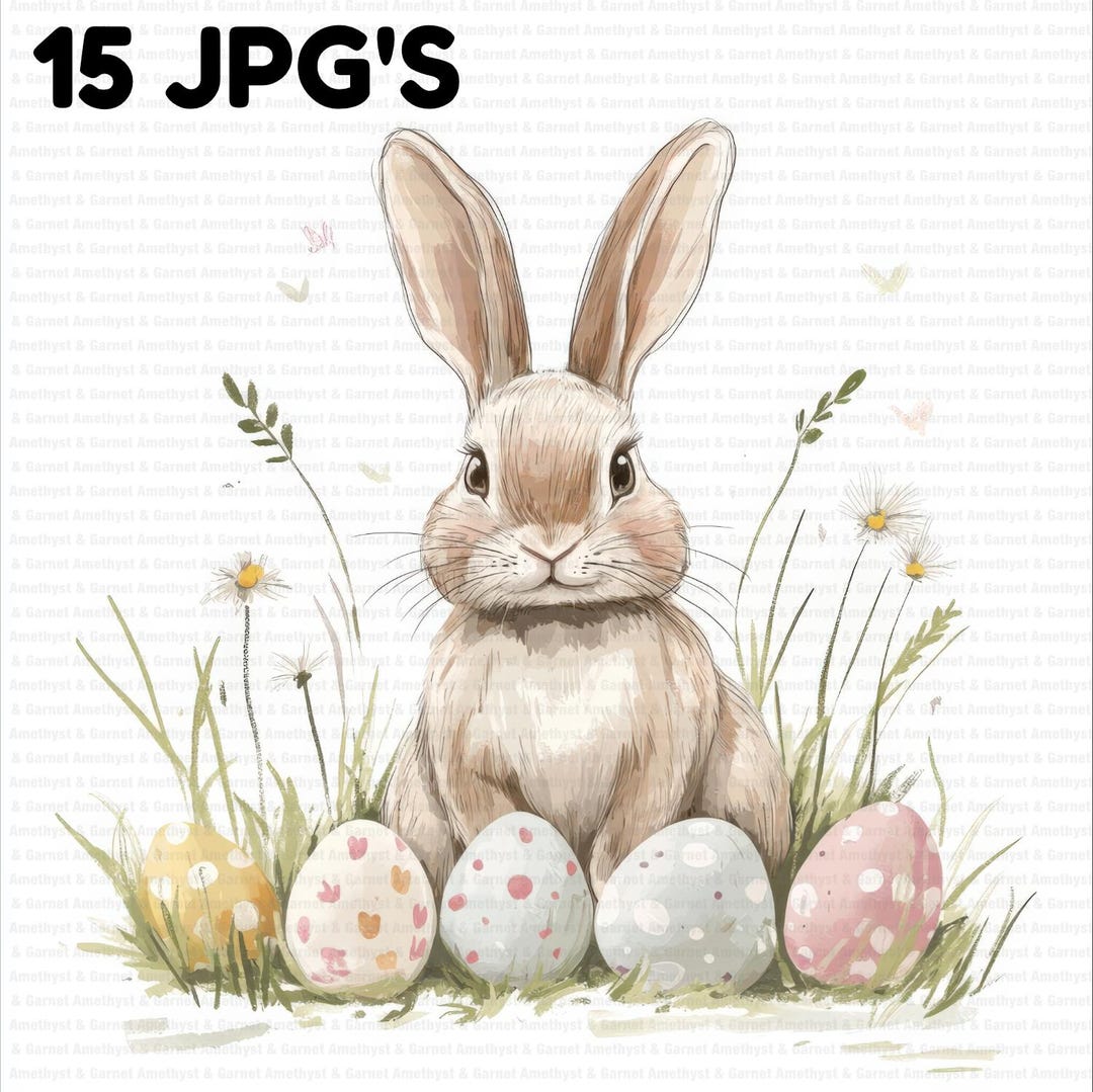 15 Easter Bunny Clipart L Cute Baby Bunny Flowers L JPG Digital ...