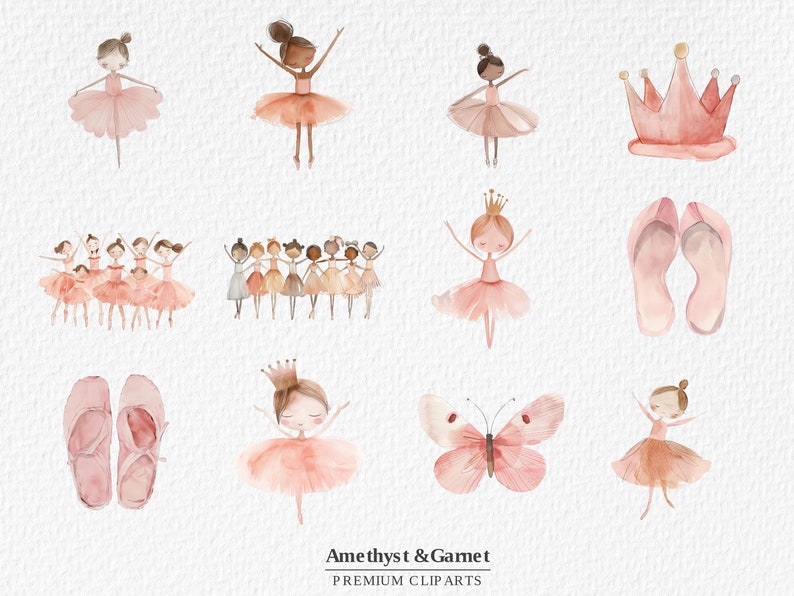 Watercolor Ballerina Clipart Pink Cute Ballerinas Clipart Bundle Ballet ...