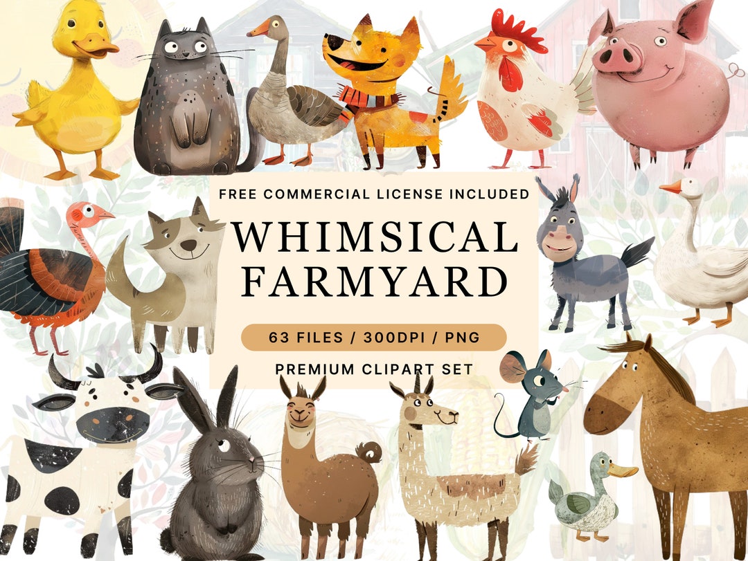 Cute Farm Animal Watercolor Commercial Usage Clipart Bundle, Nursery ...