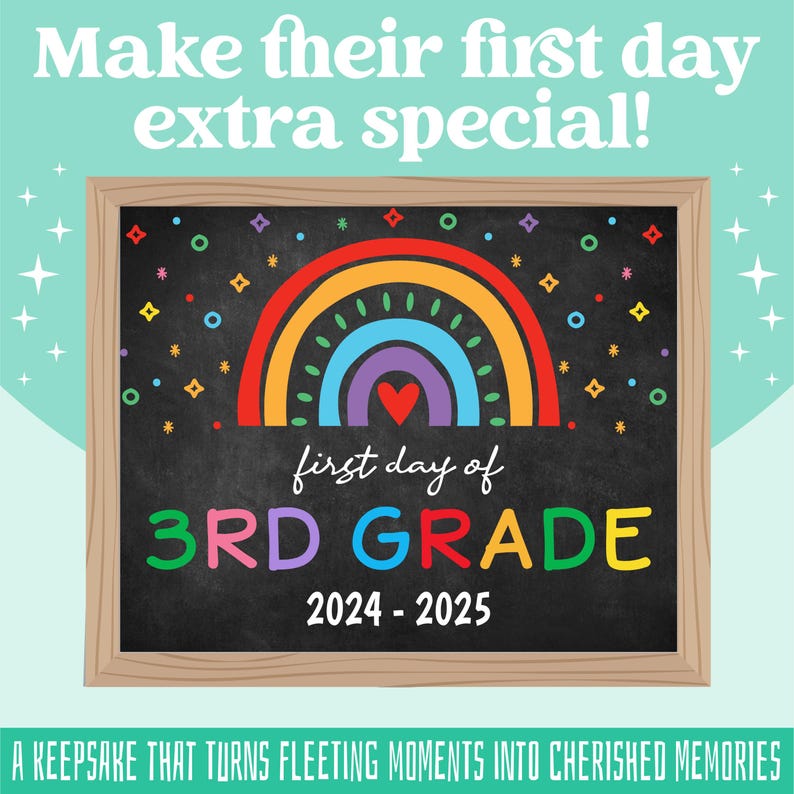 First Day of 3rd Grade Sign, First Day of School Sign, Printable 3rd ...