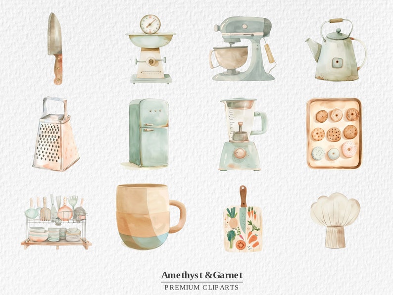 Kitchenware Clipart, Kitchen Tool Clip Art, Print at Home, Rolling Pin ...