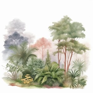 17 Watercolor Jungle Clipart Jungle Landscape Digital Paper Tropics ...