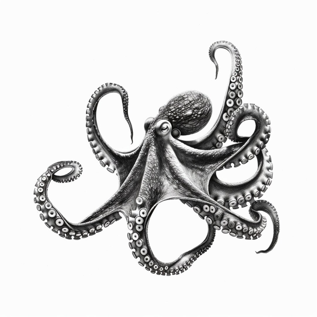 Charcoal Octupus Clipart Black and White, 8 High-quality Jpgs, Line Art ...