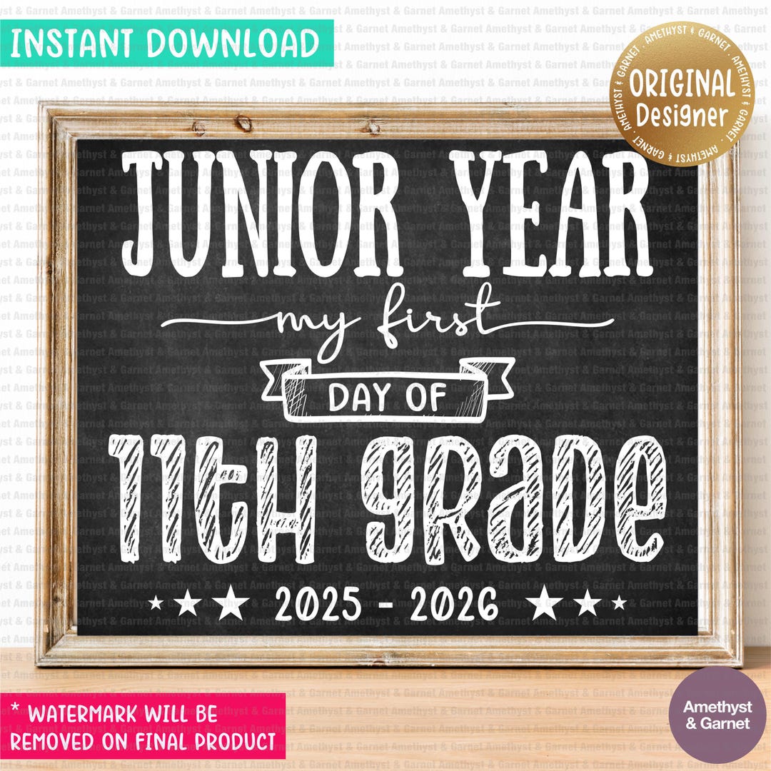 Minimalist First Day of 11th Grade Sign Printable Modern Back to School ...