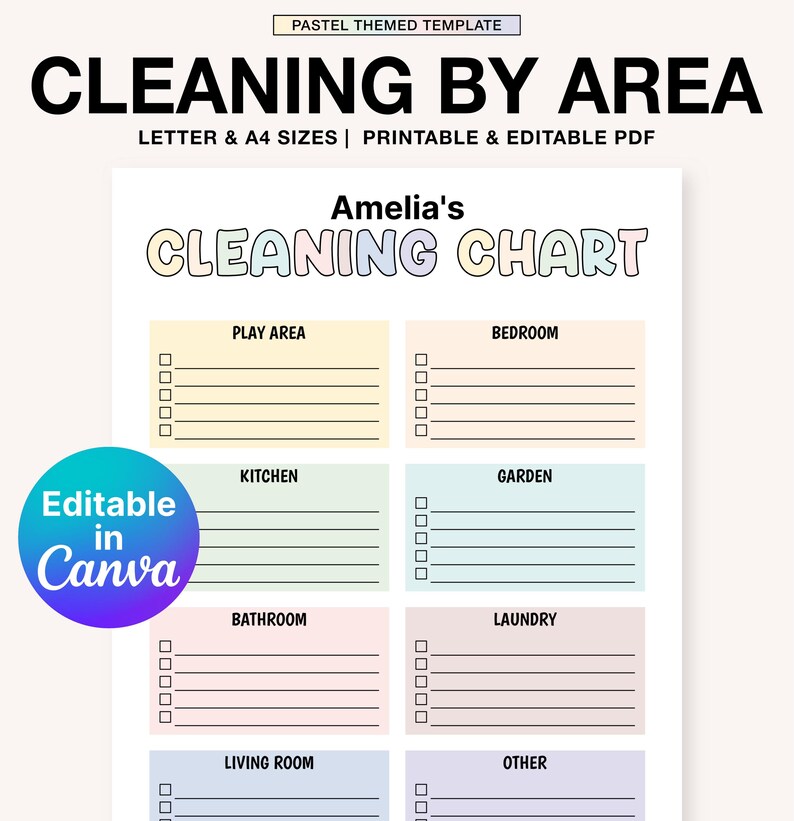 Editable Cleaning Card Room Cleaning Checklist Cleaning Planner ...