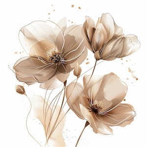 12 Brown Flowers Clipart, Brown Floral Print, Printable Watercolor ...