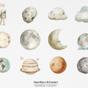 Watercolor Space Clipart Bundle, Sun Watercolor Clipart, Astronaut ...