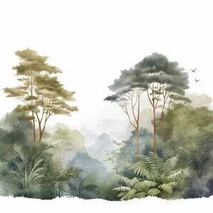 17 Watercolor Jungle Clipart Jungle Landscape Digital Paper Tropics ...