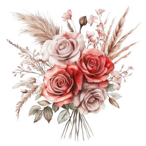 12 Roses Clipart ,commercial Use, Printable Watercolor Clipart High ...