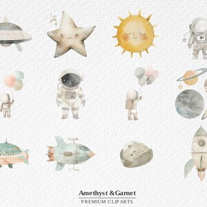 Watercolor Space Clipart Bundle, Sun Watercolor Clipart, Astronaut ...