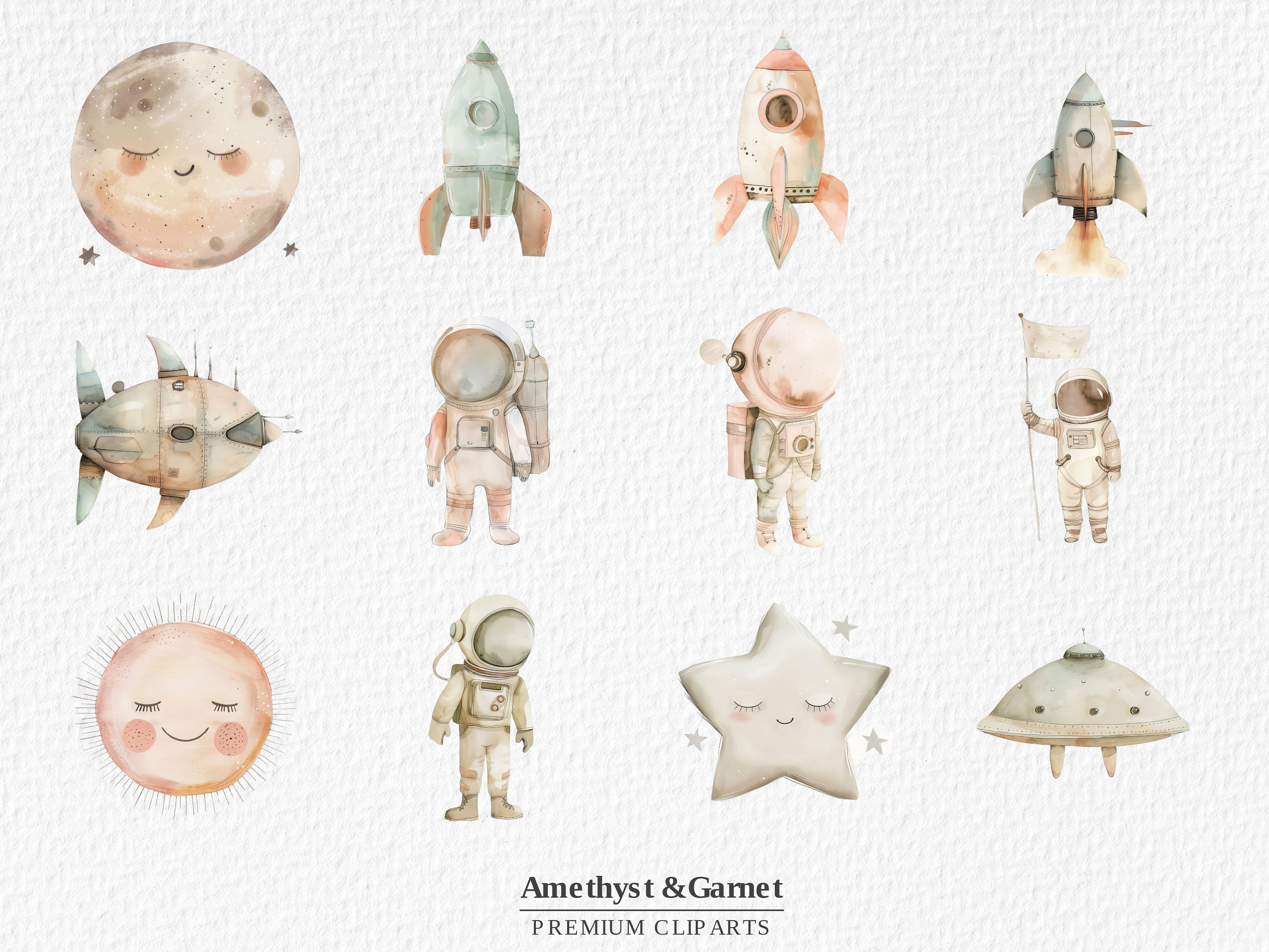 Watercolor Space Clipart Bundle, Sun Watercolor Clipart, Astronaut ...