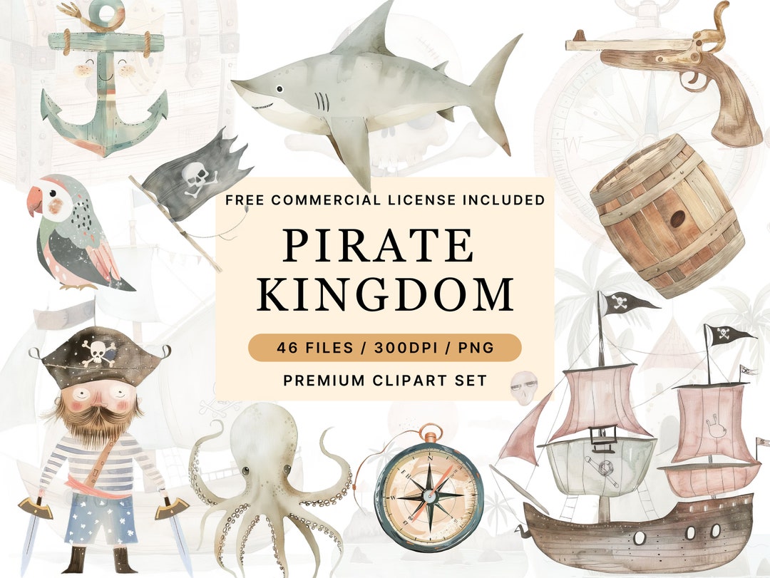 Watercolor Pirates Clipart Bundle, Watercolor Clipart PNG, Children ...