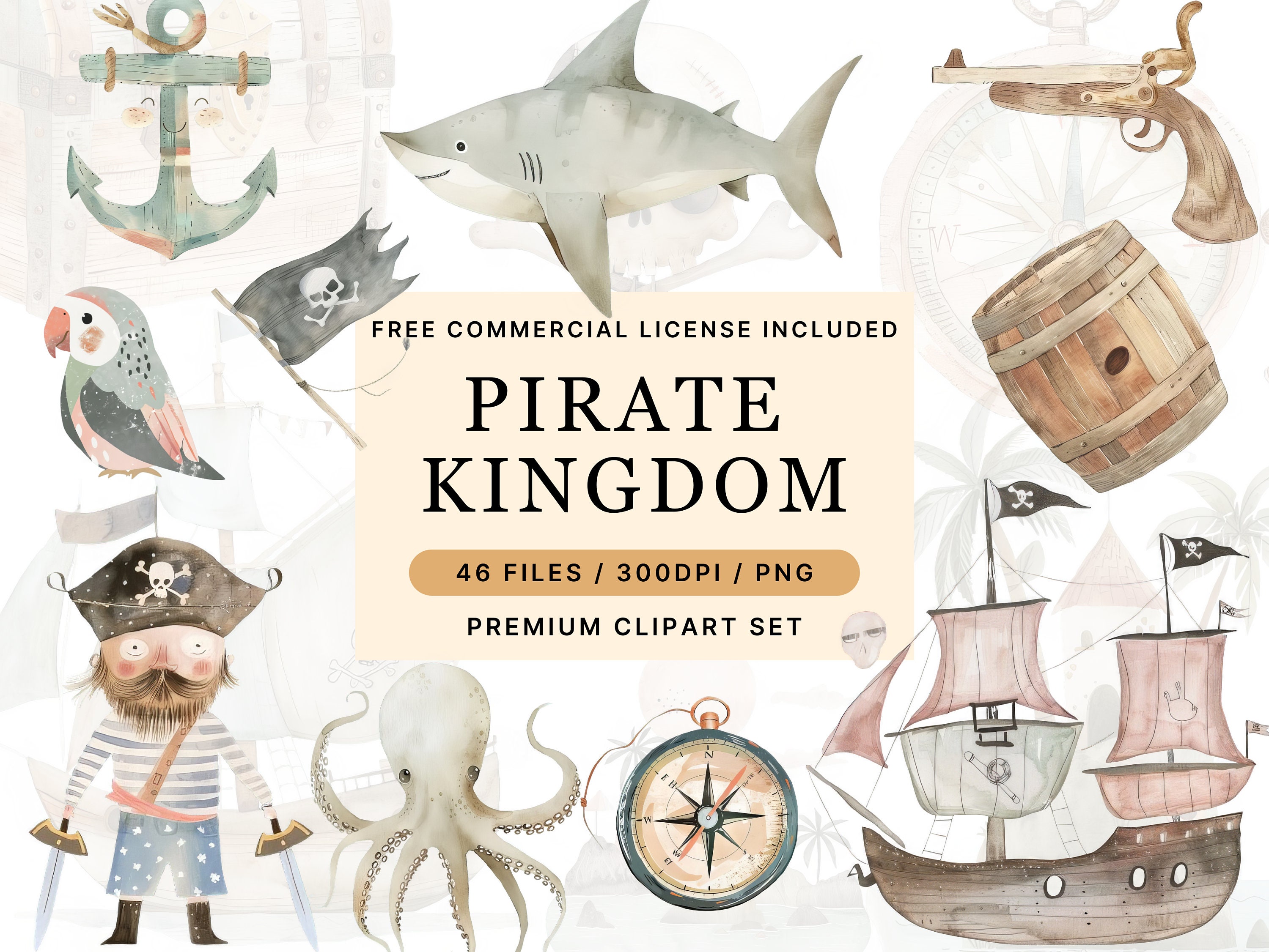 Watercolor Pirates Clipart Bundle, Watercolor Clipart PNG, Children ...