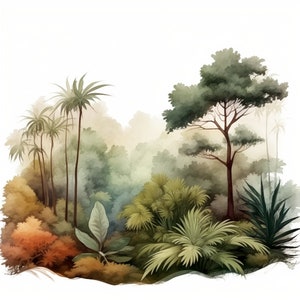 17 Watercolor Jungle Clipart Jungle Landscape Digital Paper Tropics ...
