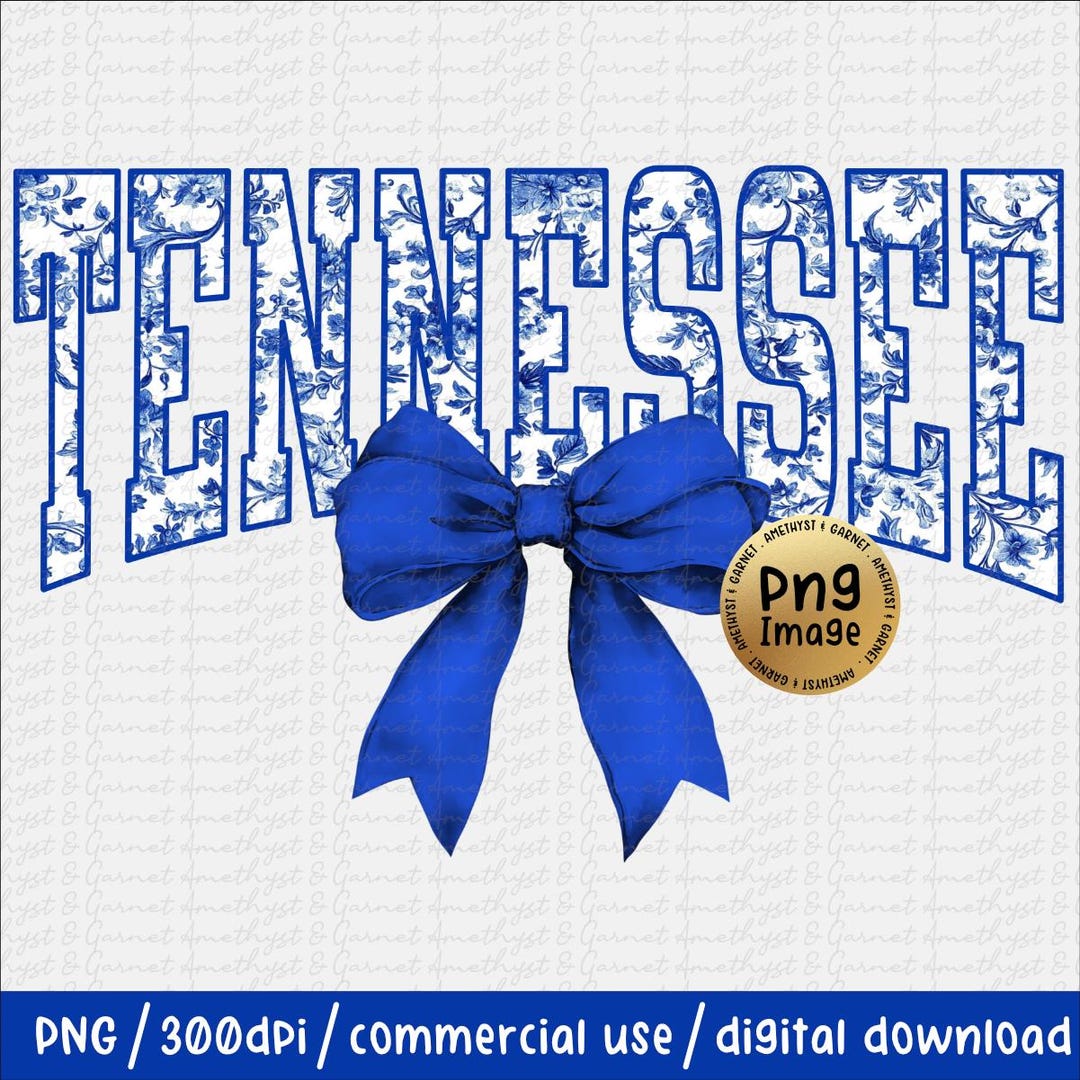 Tennessee State Blue Toile Floral Coquette Bow PNG Trendy Girly Shirt ...