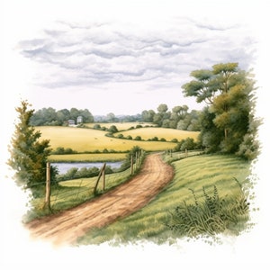 Country Lanes Clipart, 11 High Quality Jpgs, Watercolor Art, Digital ...