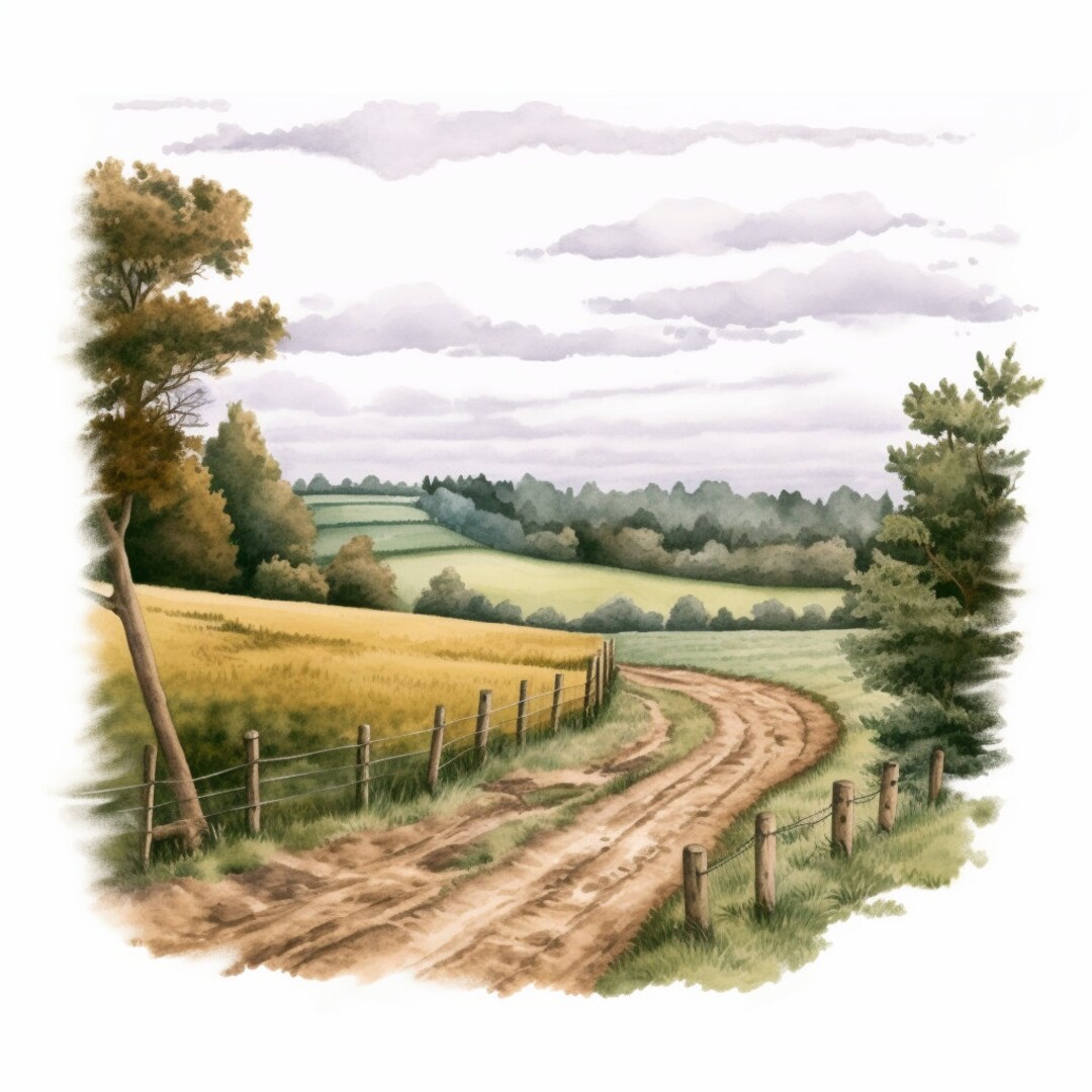 Country Lanes Clipart, 11 High Quality Jpgs, Watercolor Art, Digital ...