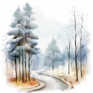 Snow Country Path Clipart, 9 High Quality Jpgs, Watercolor Art, Digital ...