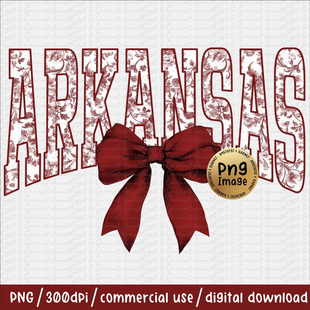 Arkansas State Maroon Toile Floral Coquette Bow PNG Trendy Girly Shirt ...